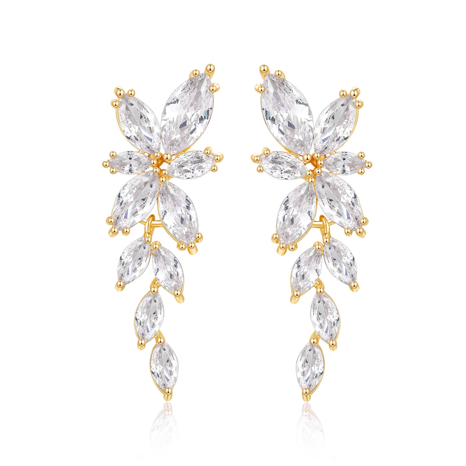 GEORYTOT Marquise Wedding Earrings for Brides Bridesmaid,Cubic Zirconia Elegance Floral Dangle Earrings for Wedding Prom Party Silver Tone
