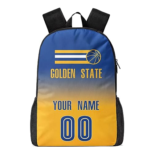 Golden State Custom Basketball Sport Backpack Personalized Backpack with Name/Number, Backpack for Men Women Basketball Bags for Teenagers