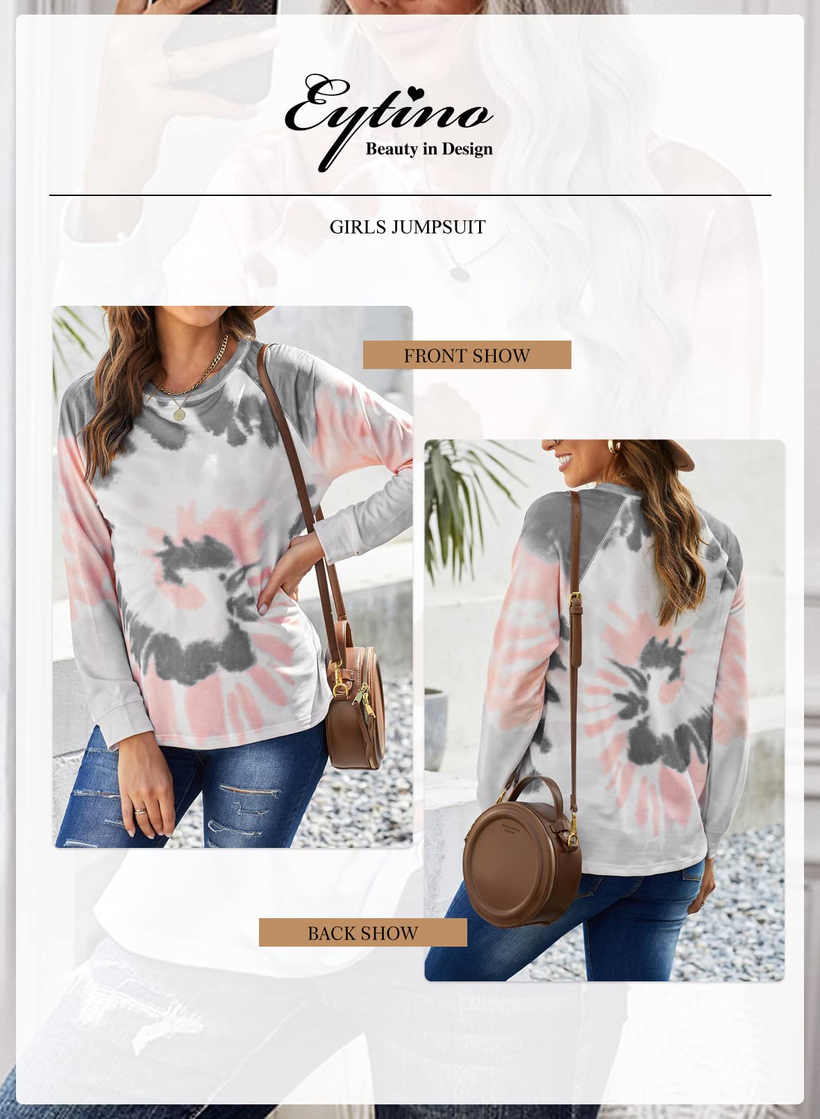 Eytino Women Tie Dye Printed Crew Neck Long Sleeve Pullover Sweatshirt Tops,Large Gray