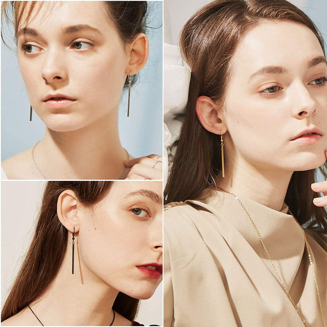 FindChic Black Stick Dangle Earrings Geometric Pillar Ear Fish Hook Line Bar Drop Earrings for Women