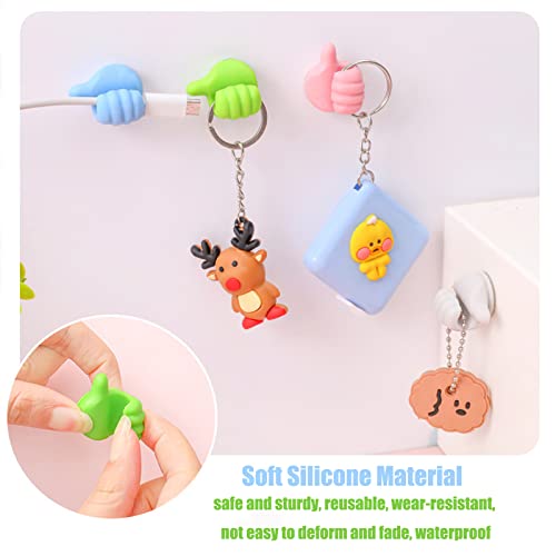 Thumb Hooks for Hanging, 15pcs Self Adhesive Thumb Cable Organizer Clips No Punching Key Hook Holder Wall Hangers, Multifunctional Nails-Free Utility Silicone Hooks Desk Wire Management Storage
