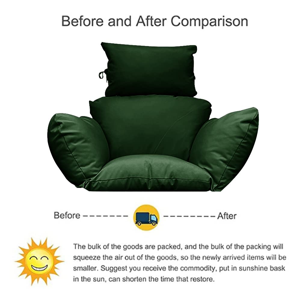 Srutirbo Egg Chair Cushion Replacement, Foldable Waterproof Hanging Basket Swing Chair Cushion with Headrest,Outdoor Porch Backyard Patio Hammock Swing Replacement Cushions (Dark Green)