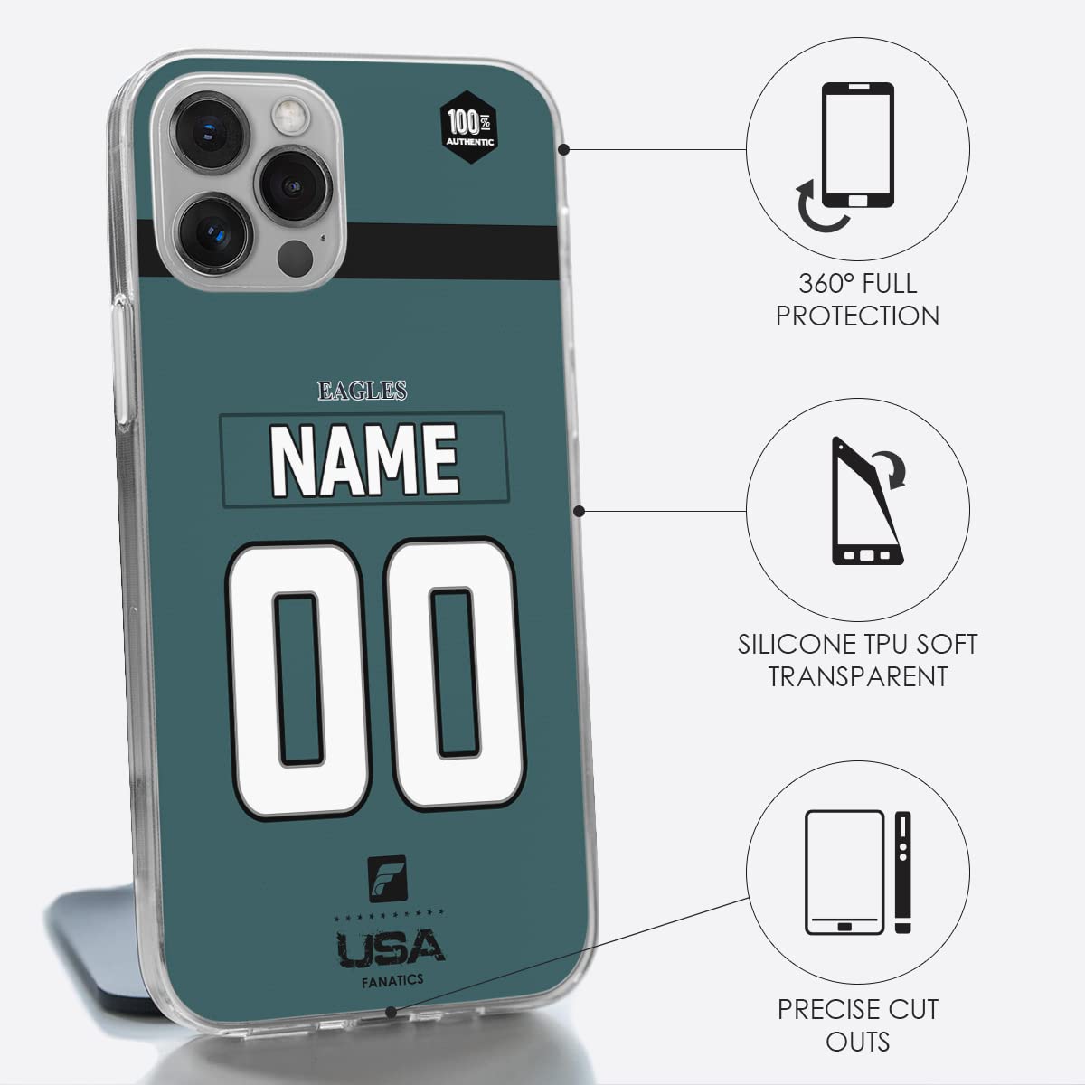Football Phone Case Philadelphia USA Customize Your Name and Number Silicone Transparent - Compatible iPhone and Samsung (Samsung Galaxy A52)