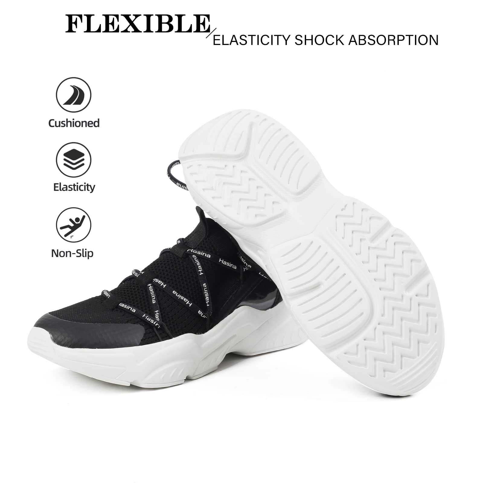 Hasina Women's Running Shoes Slip On Tennis Walking Sneakers Lightweight Breathable Mesh Upper Workout Casual Sports Shoes (White/Black,8.5)