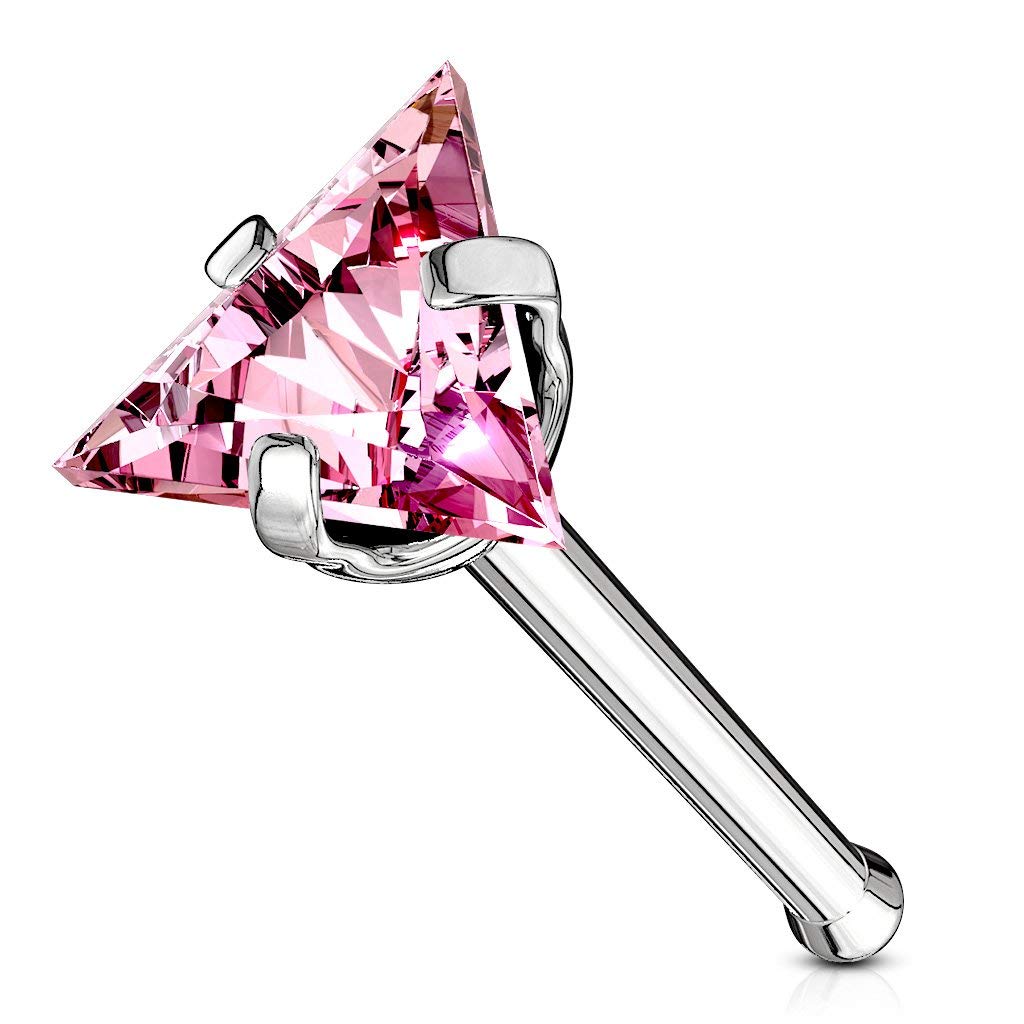 Forbidden Body Jewelry 20g Surgical Steel Nose Stud with 3.5mm Triangle CZ Top, Pink