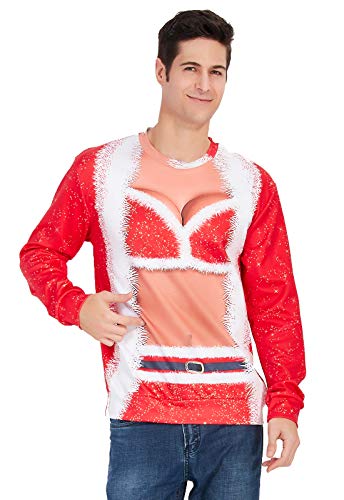 RAISEVERN Womens Ugly Christmas Sweater Funny Sex Design Fake 2 Pieces Pullover Sweatshirt Red 2,XXL