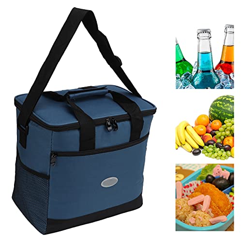 Insulation Bag, Portable Aluminum Foil Thick Waterproof Blue Cooler Pouch for Work Beach Picnic Camping Food Delivery
