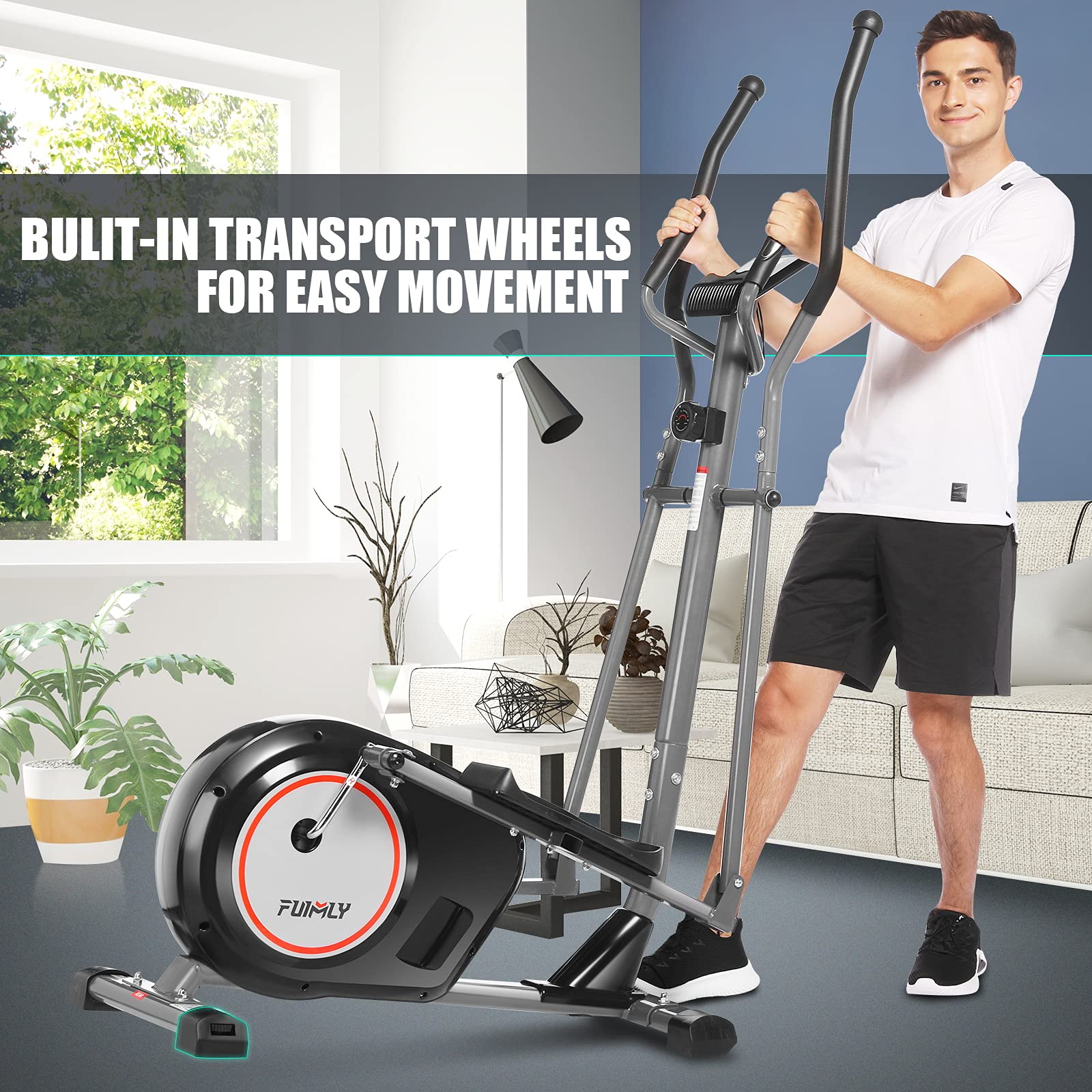 FUNMILY Elliptical Machine for Home, Elliptical Machine Cross Trainer with APP, 8 Level Magnetic Elliptical with LCD Monitor and Pulse Sensors Max Capacity 390lbs (Silver)