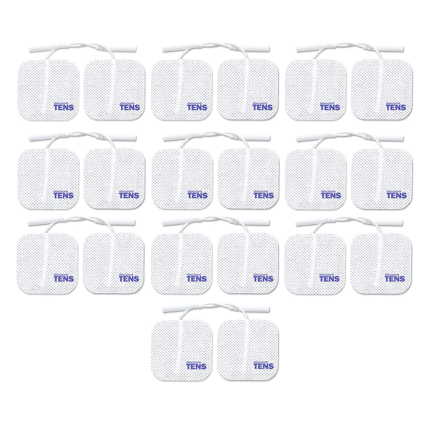 TENS Electrodes, Value Wired Replacement Pads for TENS Units, 20 TENS Unit Electrodes (2in x 2in, 20 Pack) Discount TENS Brand