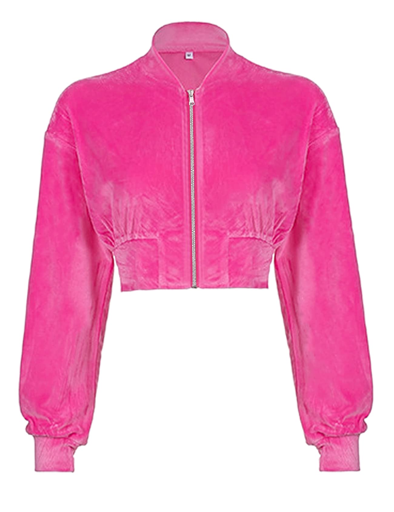 Flygo Velour Jacket Long Sleeve Short Coats Zip Up Sweatshirts Lightweight Velvet Sweatsuit for Women(Pink-L)