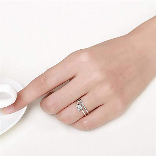 FUTIMELY Dainty Butterfly Ring for Women Silver Rose Gold Double Butterfly Ring Adjustable Crystal Butterfly Knuckle Ring (Silver)