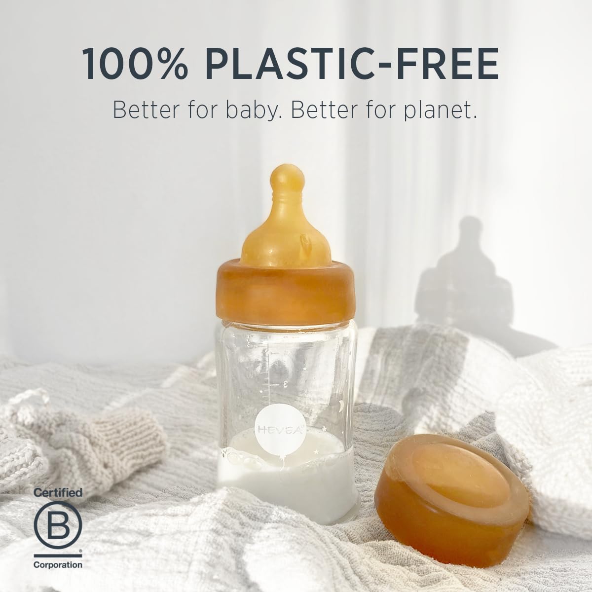 HEVEA Wide Neck Baby Bottle Cap - Glass Bottle Cap Single-Pack - 100% Natural Rubber 0+ Months, Free from Plastic, BPA, and Phthalates