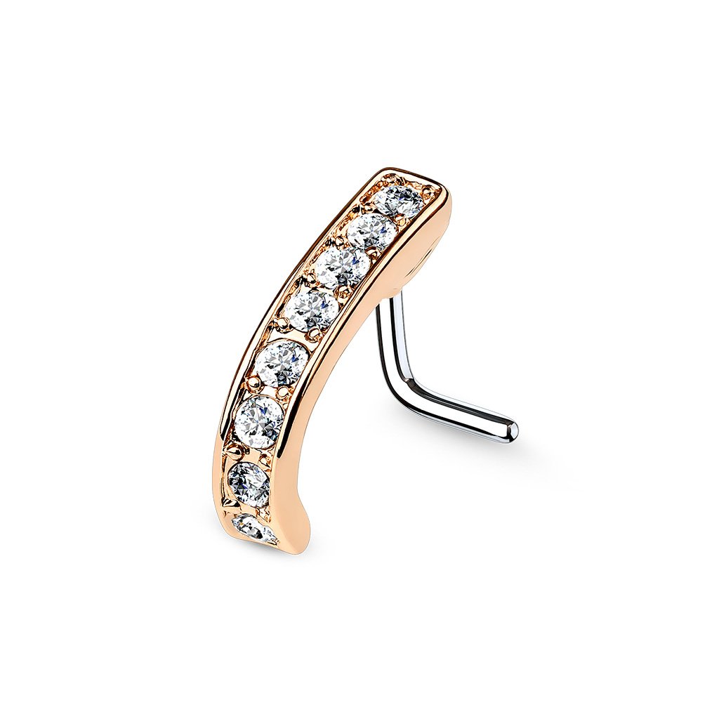 Dynamique Channel Set CZ Nose Crawlers 316L Surgial Steel L Bend Nose Stud Rings