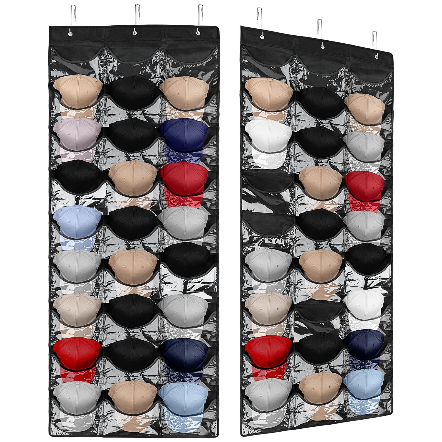 Hat Organizer, Hat Rack, 27 Pockets Hat Racks for Baseball Caps, Hat Storage for Baseball Caps, Hat Organizer for Baseball Caps, Over The Door Hat Rack, Hat Holder, Hat Cap Organizer for Wall, 3 Hooks
