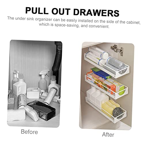 OKUMEYR Drawer Rack Wire Holders for Cords Clear Drawer Clear Shelves Under Sink Cabinet Organizer Pull Out Sink Shelf Slide Out Pantry Shelves Kitchen Cabinet Rack Metal Organizer