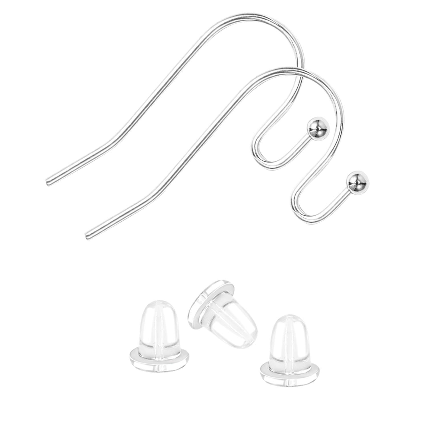 Earring Hooks Silver Plated Hypoallergenic Ear Wires for DIY Jewelry Findings (200PCS Earring Hooks+200 PCS Earring Backs)