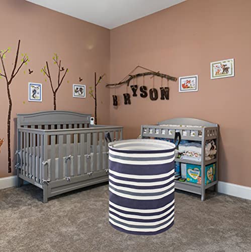 NTAOHAMPER Baby Boy Laundry Basket,Round Kids Laundry Hamper,Collapsible Storage Bin with Handles for Bedroom,Gift Basket,Room Decor(Blue Stripes)