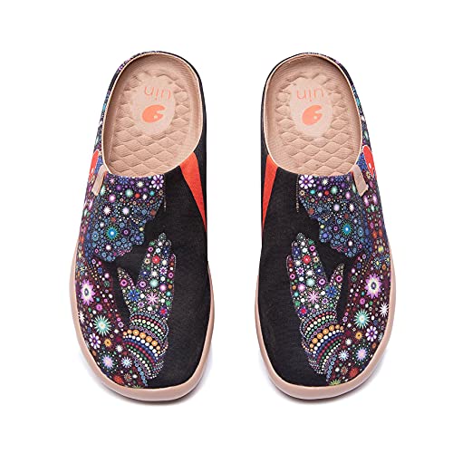 UIN Women's Slipper Fashion Canvas Comfort Travel Art Painted Shoes Wide Toe Casual Household Slip On Mules Pray for Goodness (8)