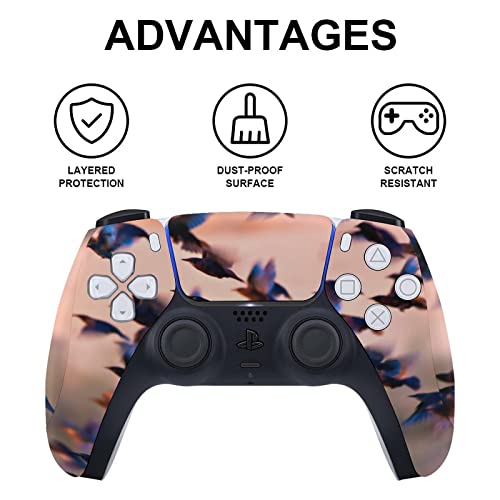 Flying Birds Silhouettes Full Protective Skin Cover Design Wrap Decal Sticker Compatible with PS5 Digital Edition Console and Controller