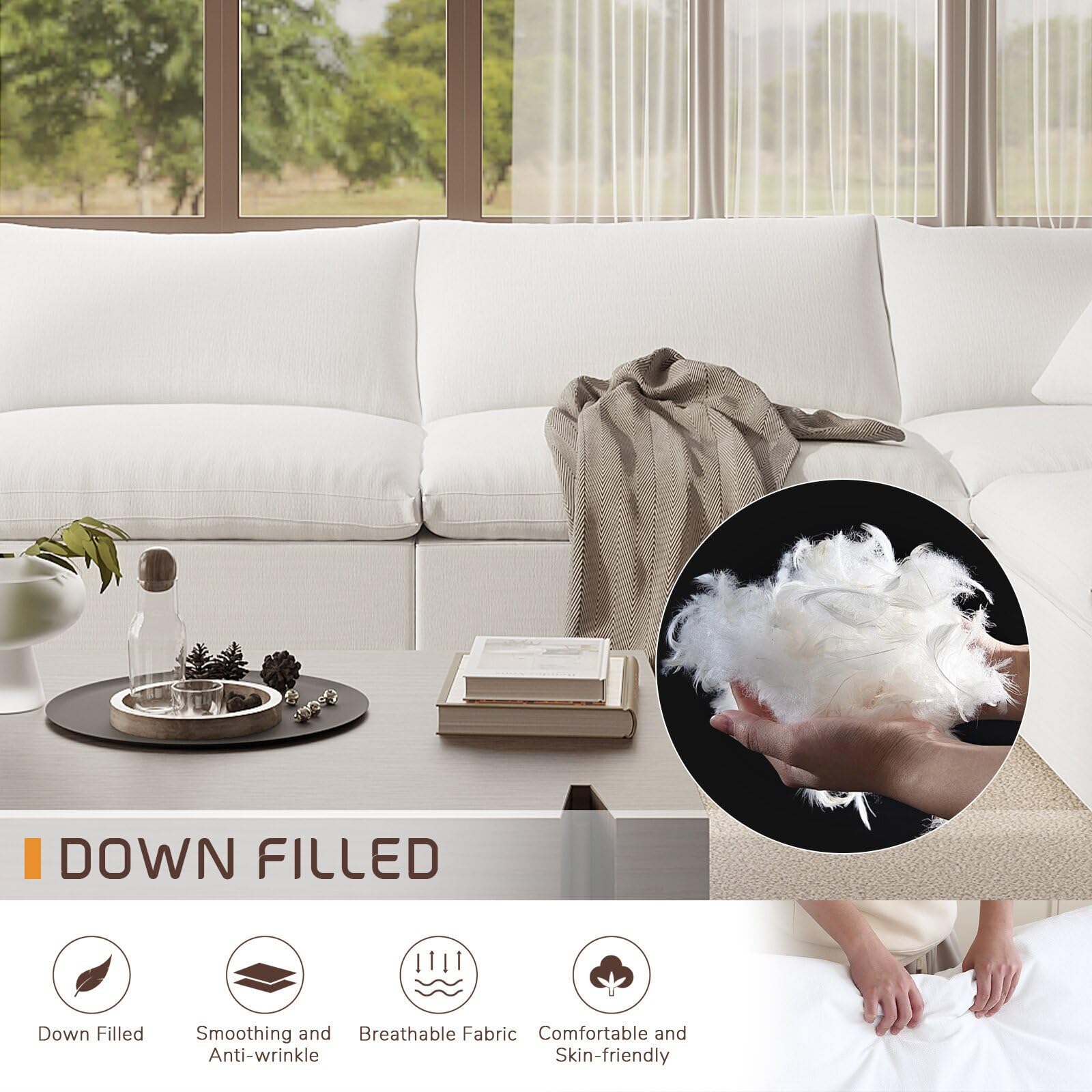 Intuition Decor Cloud Modular Sectional Sofa,78.6" Down Filled Sofa Minimalist Sofa Cover Washable and Replaceable Couches for Living Room,Sectional Sofa Deep Seat White