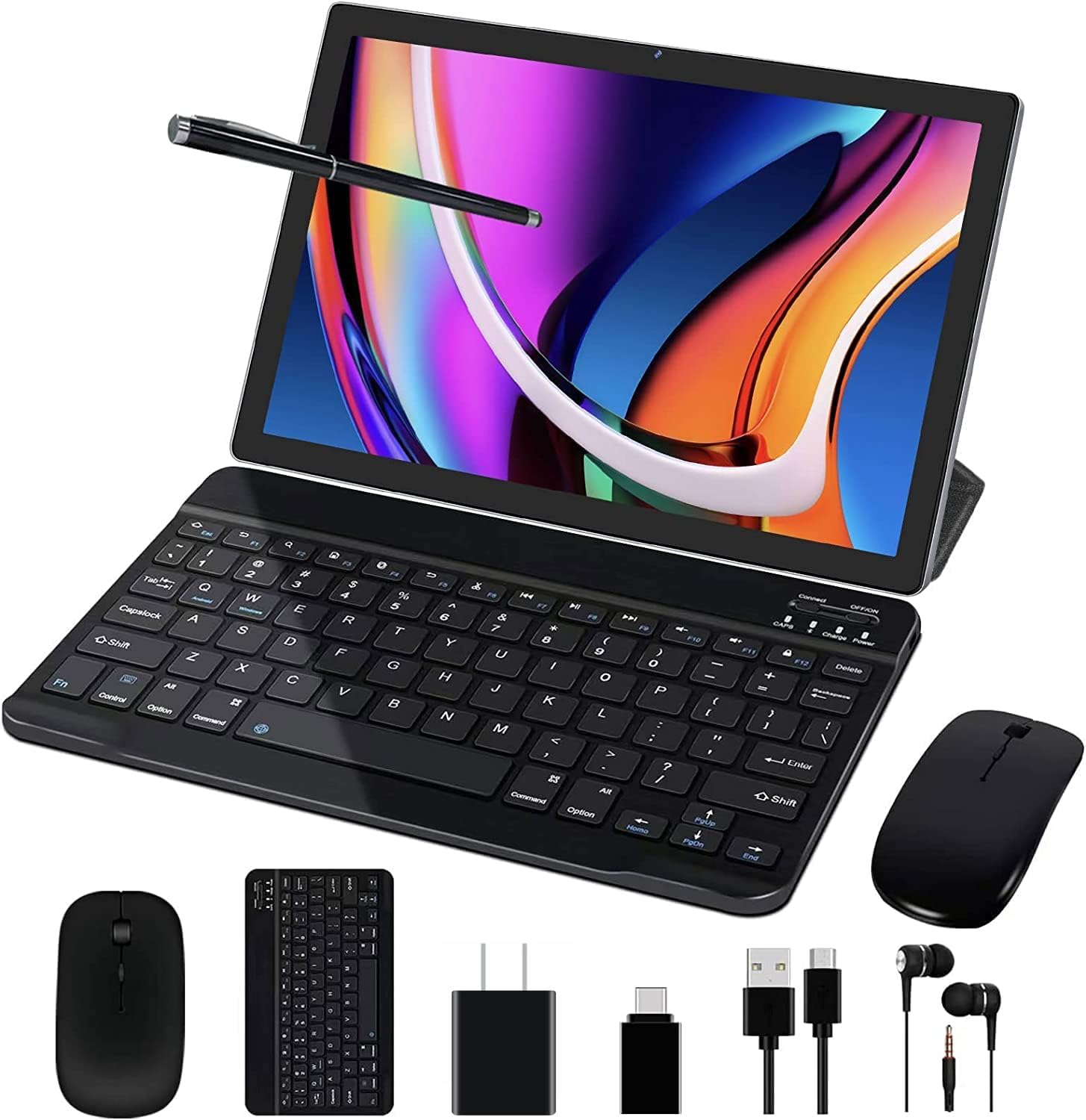 JUSYEA 2023 Android 12 J10 Tablet: 10 Inch Tablets 4GB RAM, 64GB ROM Expandable 128GB, Octa-core processors-8000mAh Battery, 5G+2.4G Wi-Fi, Bluetooth 5.0, with Mouse丨Keyboard and More - Gray
