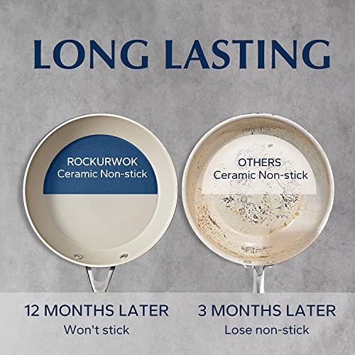 ROCKURWOK 3 Pcs Frying Pan Set, Hard Ceramic Nonstick Cookware Set, 8in/10in Omelet Pan, 12in Skillet, Inducton, Dishwasher & Ovens Safe, Free of PFAS & PTFE, White
