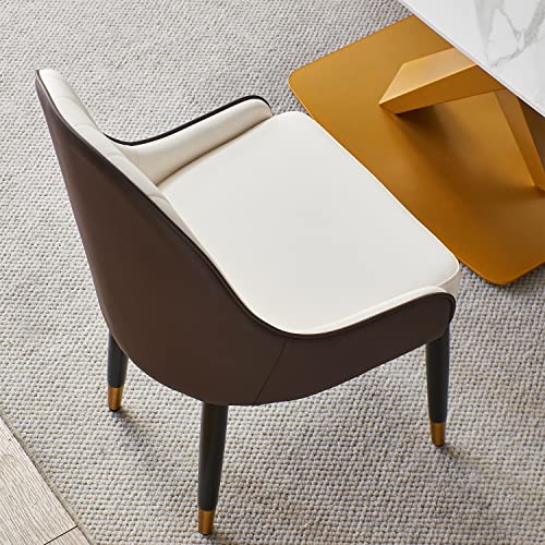 Set of 2 Dining Chairs - Ergonomic PU-Leather Chairs with Solid Wood Metal Legs & Backrest, Morden Desk Chair for Living Room, Dining Room (Brown)