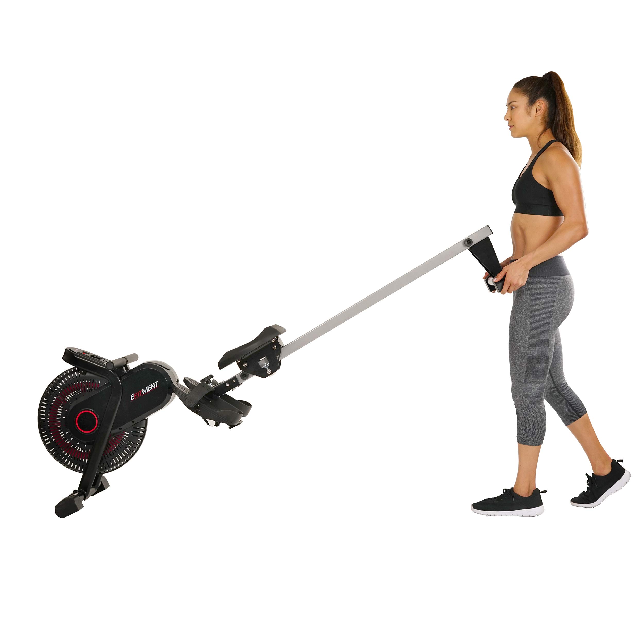 EFITMENT Aero Air Fan Rowing Machine Rower w/LCD Monitor, 245 LB Weight Capacity, 51 Inch Rail Length - RW036