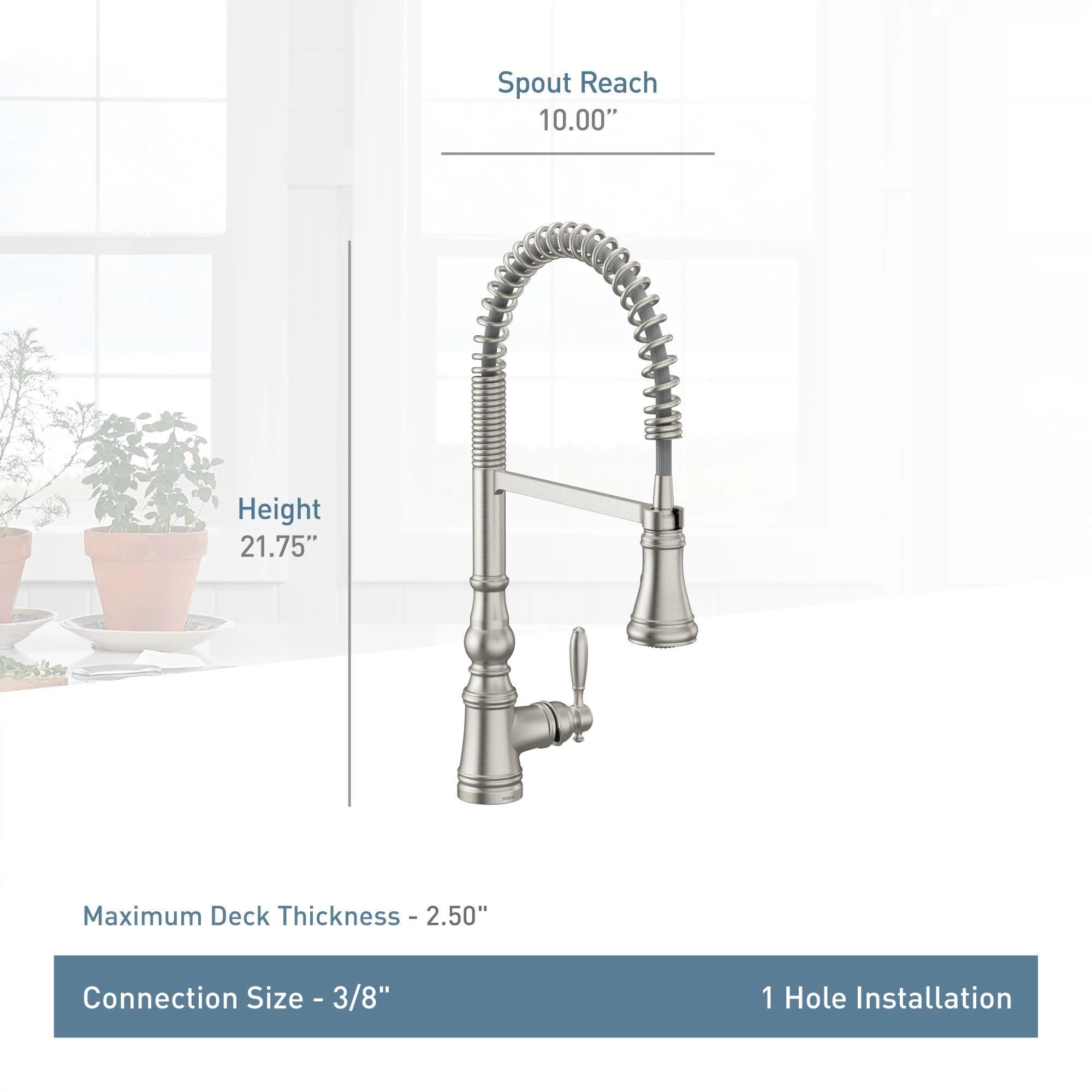 Moen Weymouth Oil Rubbed Bronze One Handle Spring Pulldown Kitchen Faucet, Farmhouse Kitchen Sink Faucet with Power Boost for a Faster Clean, S73104ORB