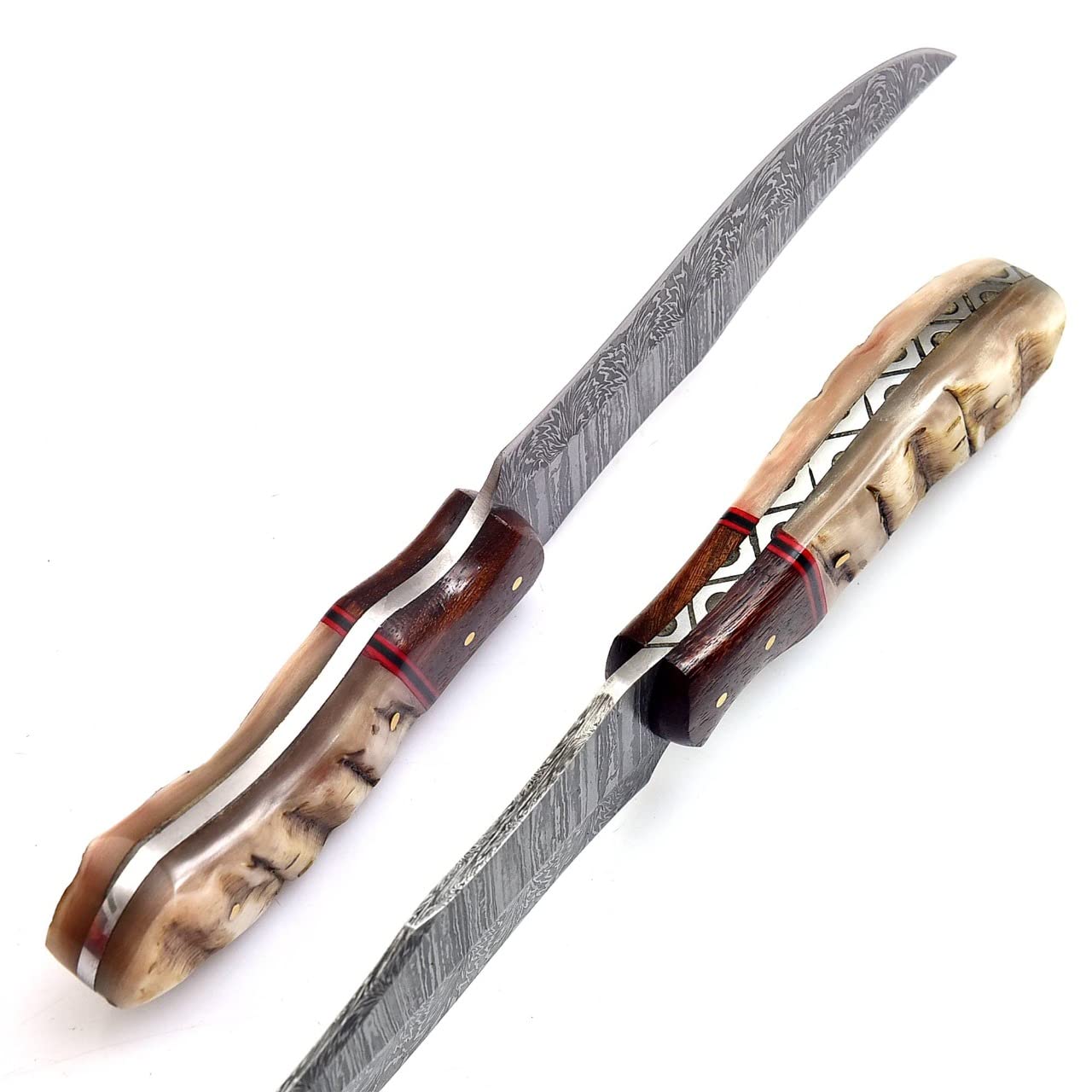 Grace Knives Hunting Damascus Steel Handmade Knife Fix Blade Knife 10 Inches with Leather Sheath G-155