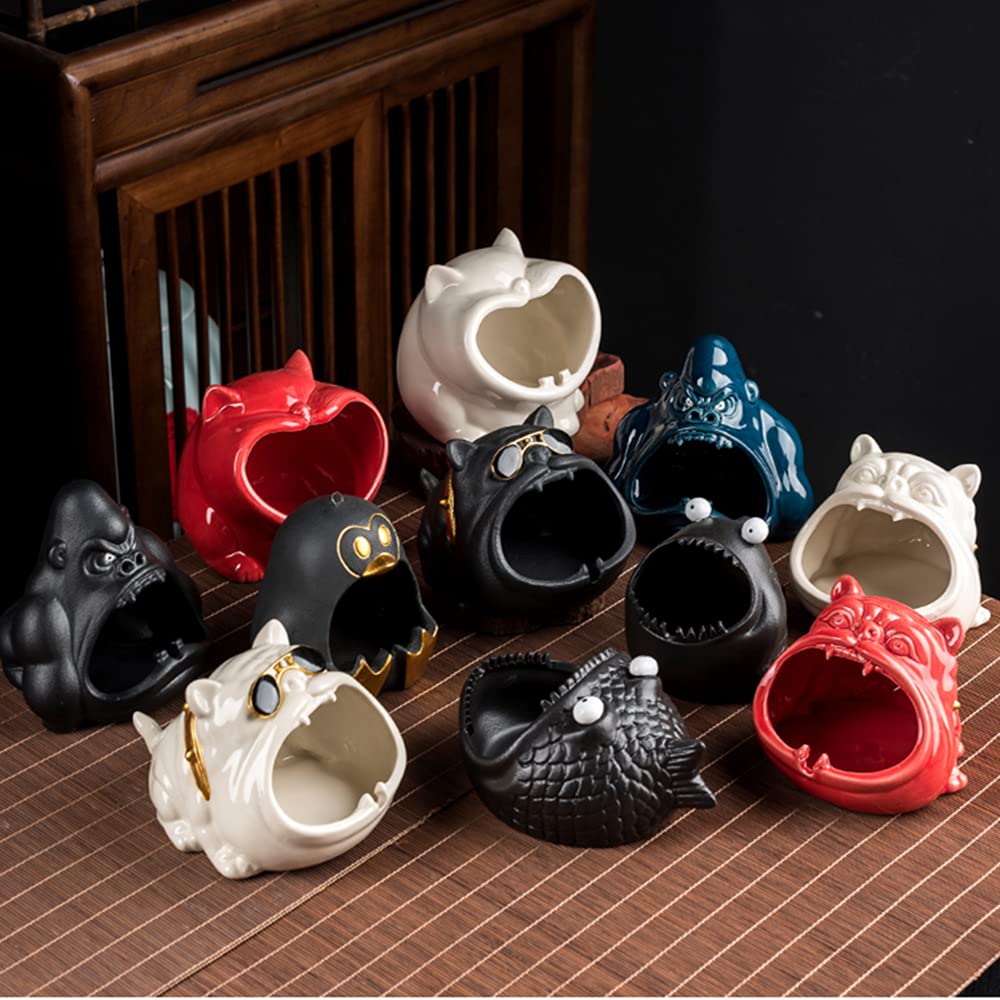 XIOU Desktop Ceramic Trash Can, Animals Garbage Can for Office Desktop, Small Bucket for Home Indoor Decoration, Cute Mini Tabletop Wastebasket (Dog-b (White))