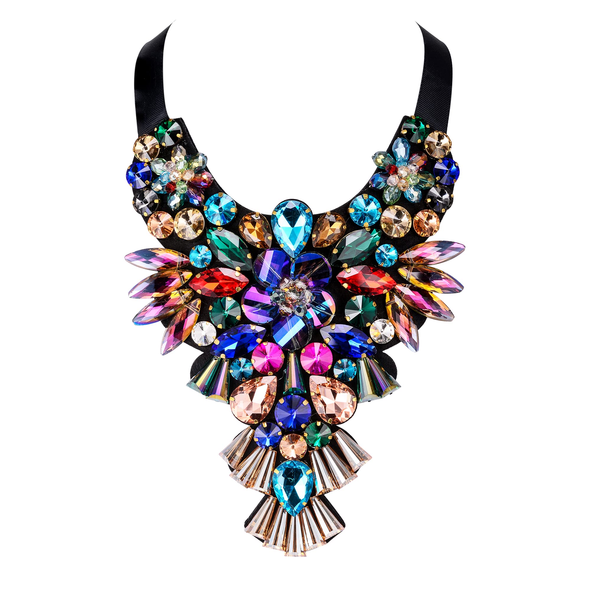 Flyonce Costume Statement Collar Necklace, Multicolor Rhinestone Crystal Vintage Chunky Necklace for Women
