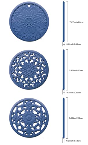 Viwehots Silicone Trivets Mats -Silicon Mat for Hot Pots and Pans, Round Hot Pads and Mats, Flexible Modern Kitchen Table Mat, Heat Resistant Multi-Use Carved Teapot Coaster Set of 3 Teal