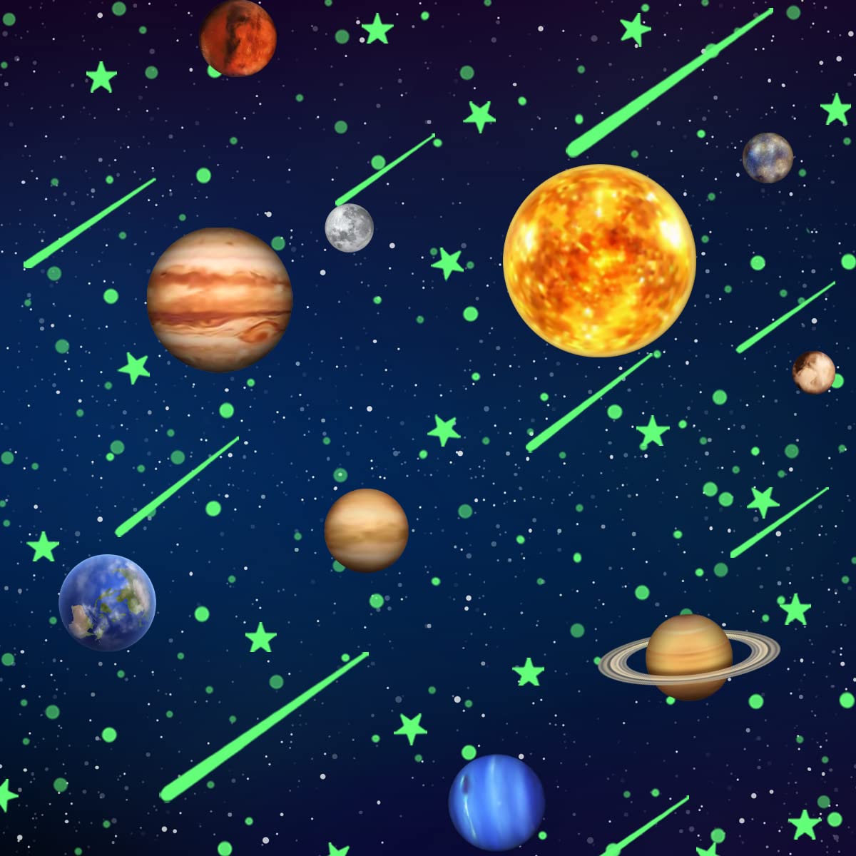 Glow in The Dark Stars and Planets for Ceiling Solar System Wall Decals Glowing Space Stars Wall Stickers Universe Wall Decal for Kids Bedding Room Nursery Home Decoration Party Birthday