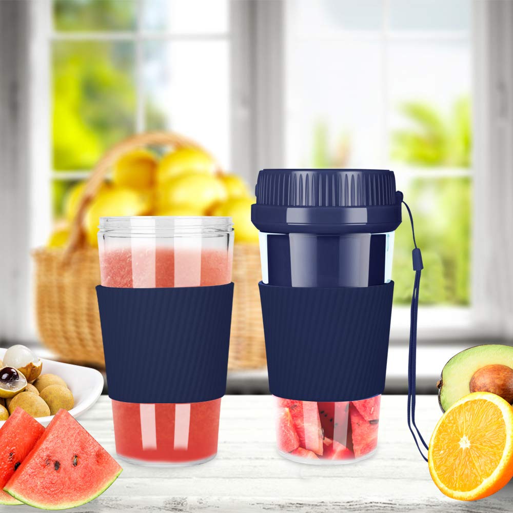 iBazal Portable Blender, Cordless Mini Personal Blender USB Rechargeable Smoothie Juicer Cup, 250mL Waterproof Fruit Mixing Machine Baby Travel Home Office Sports Outdoors, BPA Free -Dark blue