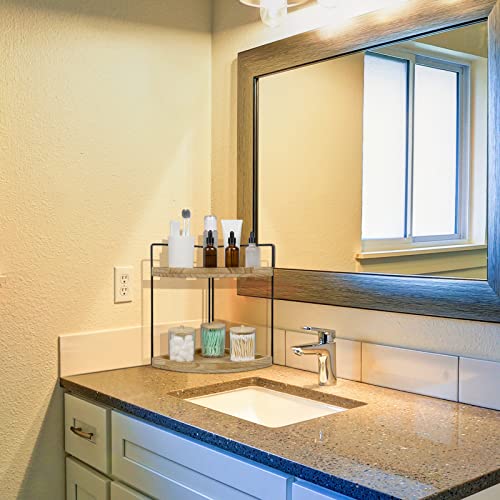 NACIMAX 2 Tier Corner Bathroom Organizer Countertop, Bathroom Counter Corner Shelf, Wood Bathroom Counter Corner Organizer, Light Brown