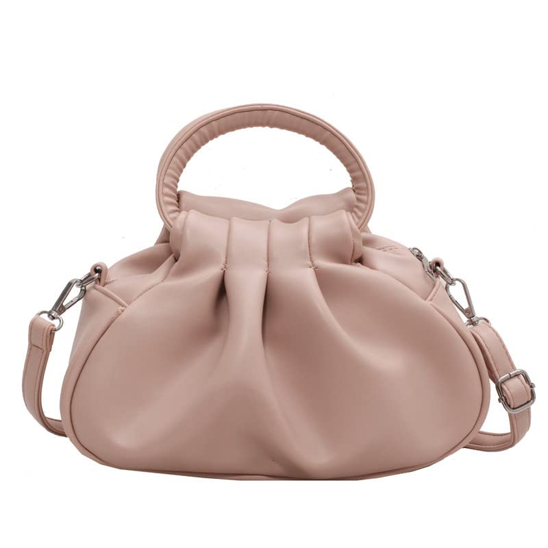 JBB Shoulder Crossbody Women's Bag Cloud Pleated Retro Underarm Dumpling Bags PU Handbag Purse Clutch Evening Bag Pink
