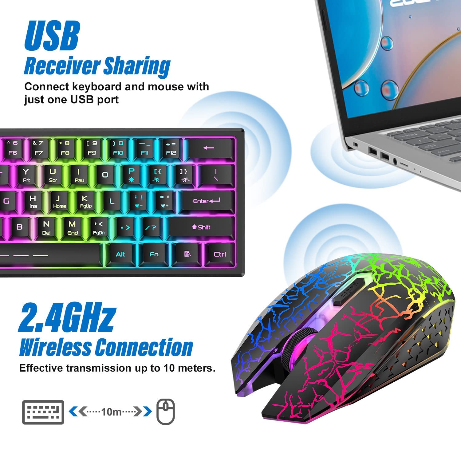EXHNLE Gaming Keyboard and Mouse Combo, Ultra-Compact 62 Keys RGB Backlit Mini Keyboard, Lightweight Optical Mouse, RGB Wired Gaming Set for Gamer (Color : Blue)