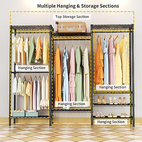 Golpart Freestanding Garment Rack Portable Closet Clothes Racks for Hanging Clothes, Heavy Duty Metal Adjustable Clothing Rack with 4 Hanging Rod & 8 Shelve, Stand Wardrobe Closet, Max Load 800LBS