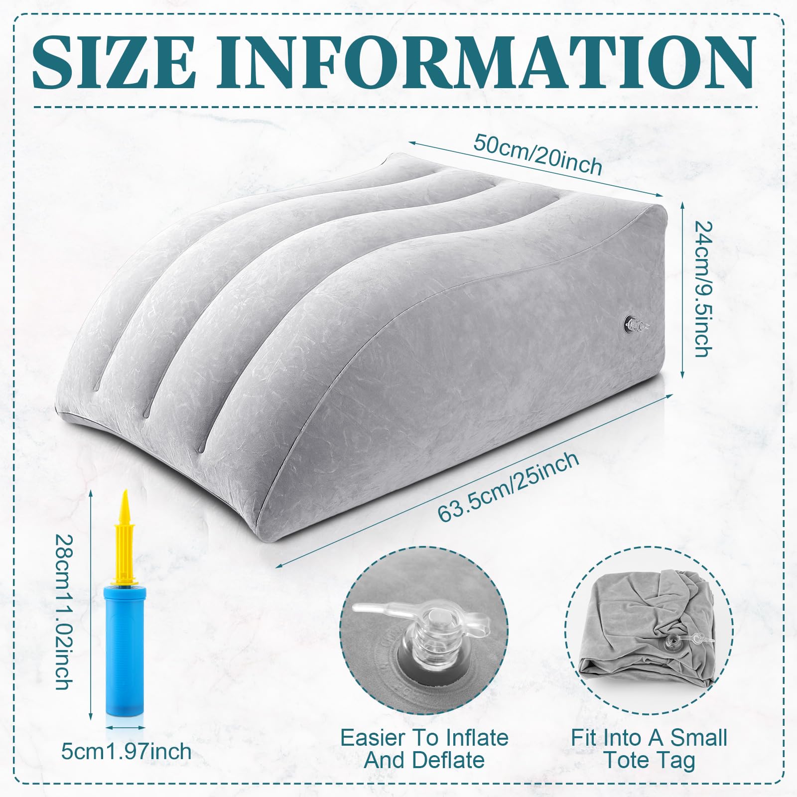 Geetery 3 Pcs Leg Elevation Pillows Inflatable Leg Pillows for Swelling Portable Wedge Pillow for Sleeping with Pump Knee Relief Support Cushion for Back Foot Surgery Recovery Rest Bed Travel, Gray