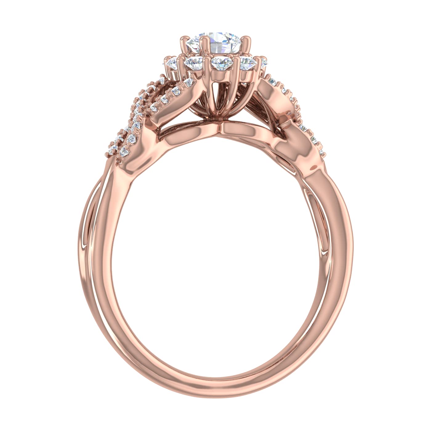 FINEROCK 1/2 Carat Prong Set Diamond Twisted Engagement Ring in 10K Rose Gold - IGI Certified (Ring Size 7.25)