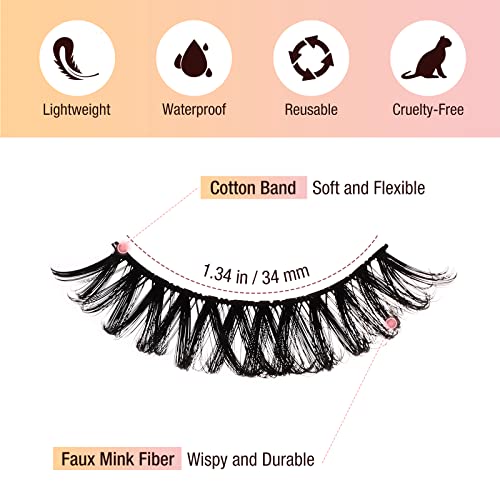 False Eyelashes Russian Strip Lashes Fluffy Curled Fake Cat Eye Lashes Natural Look Wispy Faux Eyelash Extension DD Curl Volume 10 Pairs 5 Styles Mixed
