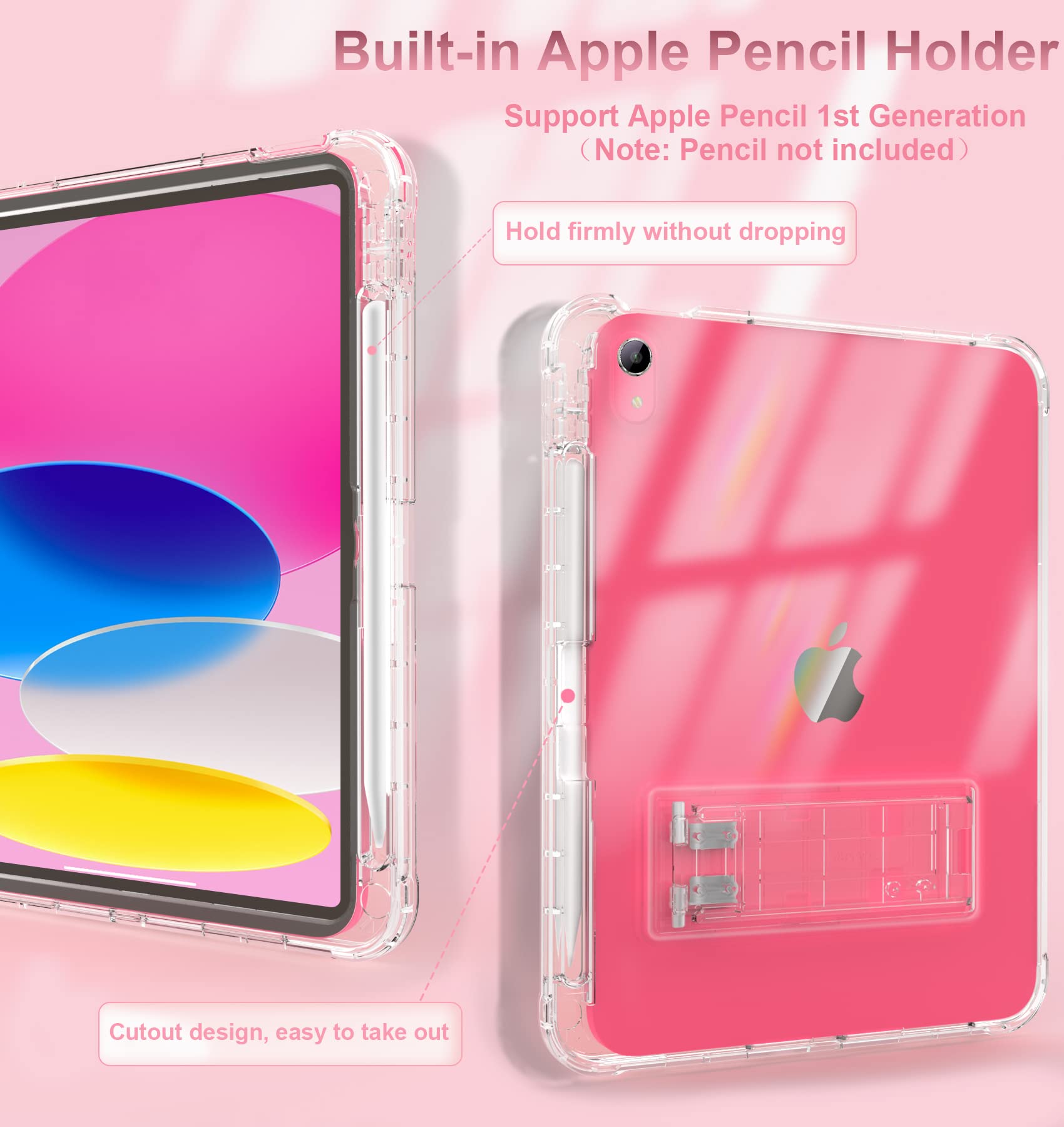 iPad 10th Generation Case, CCMAO iPad Case 10th Generation 2022 10.9 Inch with Screen Protector & Pencil Holder & Kickstand, Crystal Transparent Back Heavy Duty Shockproof Protective Cover, Clear