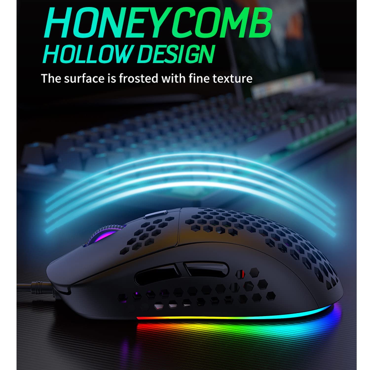 EXHNLE Gaming Keyboard and Mouse Combo Mini Portable with RGB Backlit Ergonomic 62Key Layout Mechanical Feel Honeycomb Mice for Gamer Laptop (Color : Black)