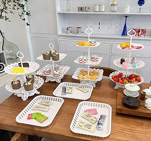 Set of 7 Pieces Cupcake Stands Plastic Dessert Stand Cupcake Holder Plate Serving Tray Fruit Plate for Wedding Birthday Party Fruits Desserts Candy Bar Display White