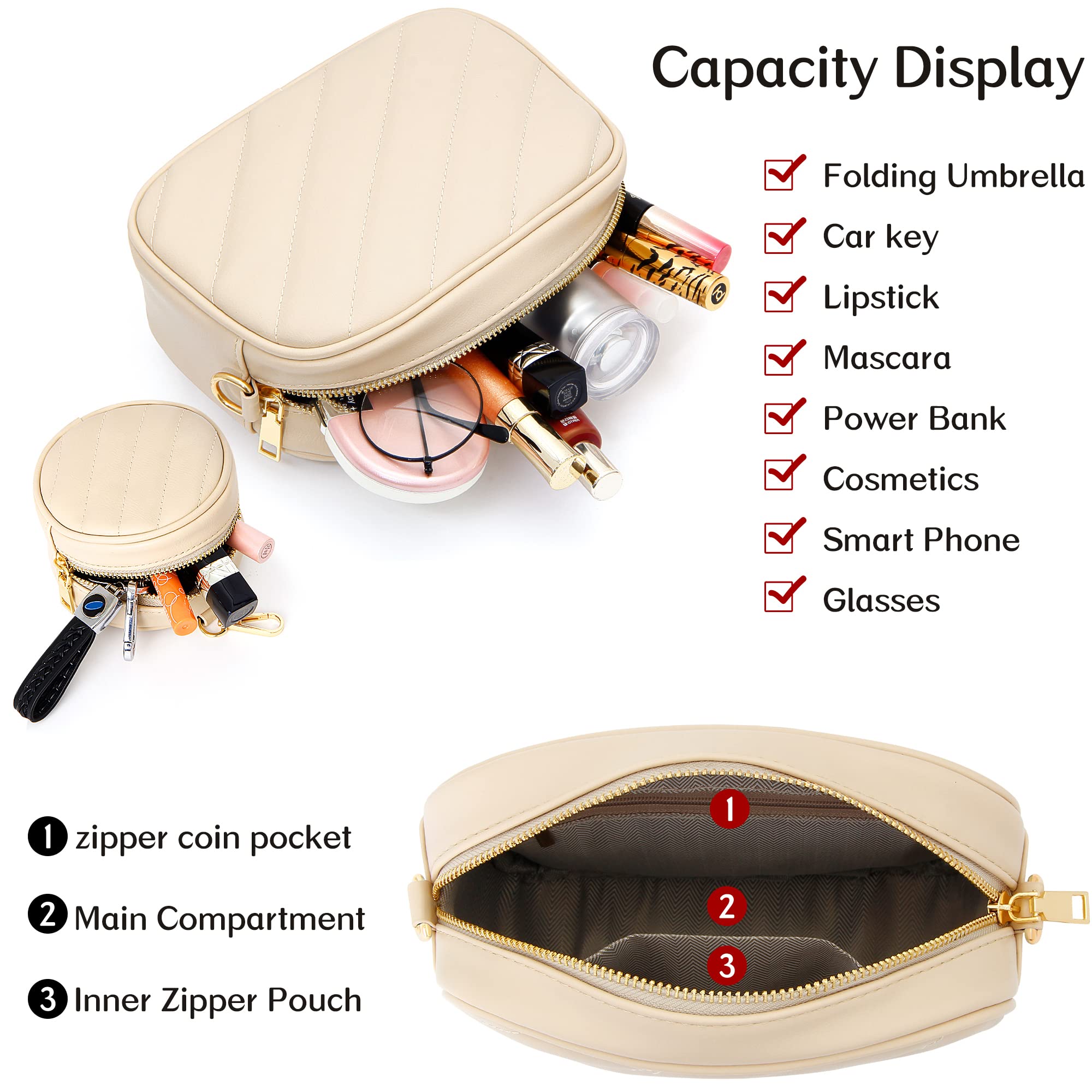 GEEAD Small Quilted Crossbody Bags for Women Trendy Design Shoulder Purse with Round Zip Bag