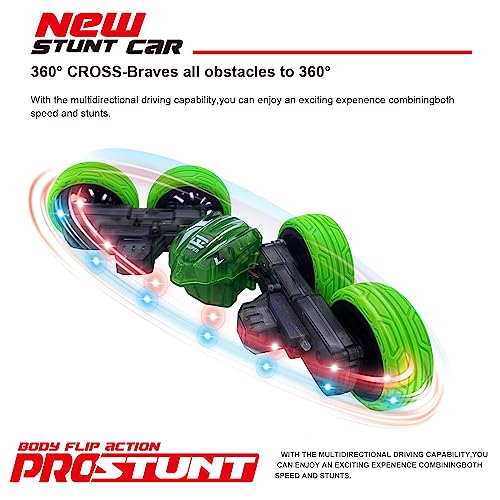 Threeking Small RC Rotating Stunt Cars Flowering Remote Control Car Toys with Lights Double-Sided Driving 360-degree Flips Rotating Car Toy