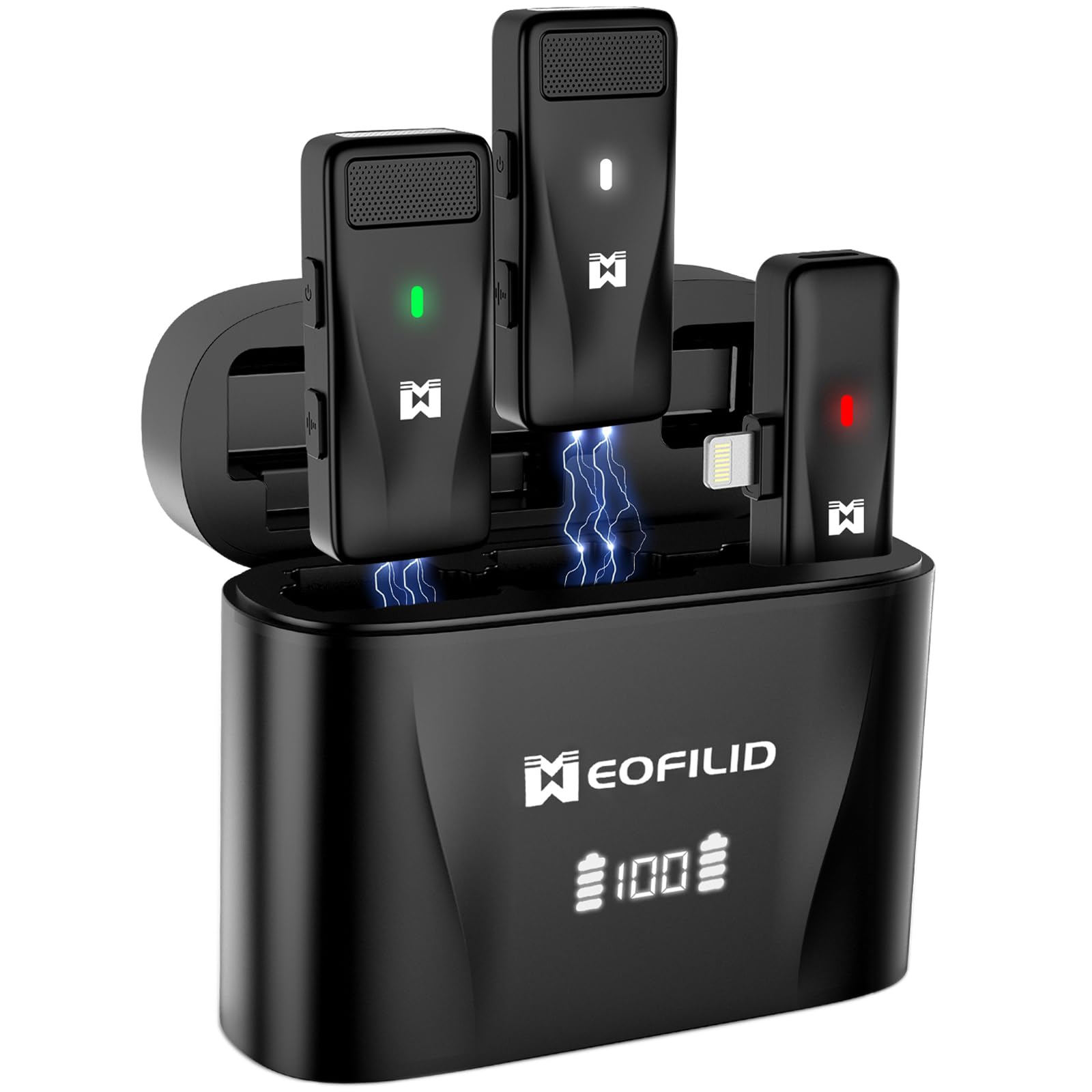 Eofilid Wireless Lavalier Microphone for iPhone iPad, 2 Pack Mini Microphone Clip on Lapel with Charging Case, 2.4G Ultra-Low Delay Transmission Wireless Mic for Video Recording Vlog Tiktok YouTube