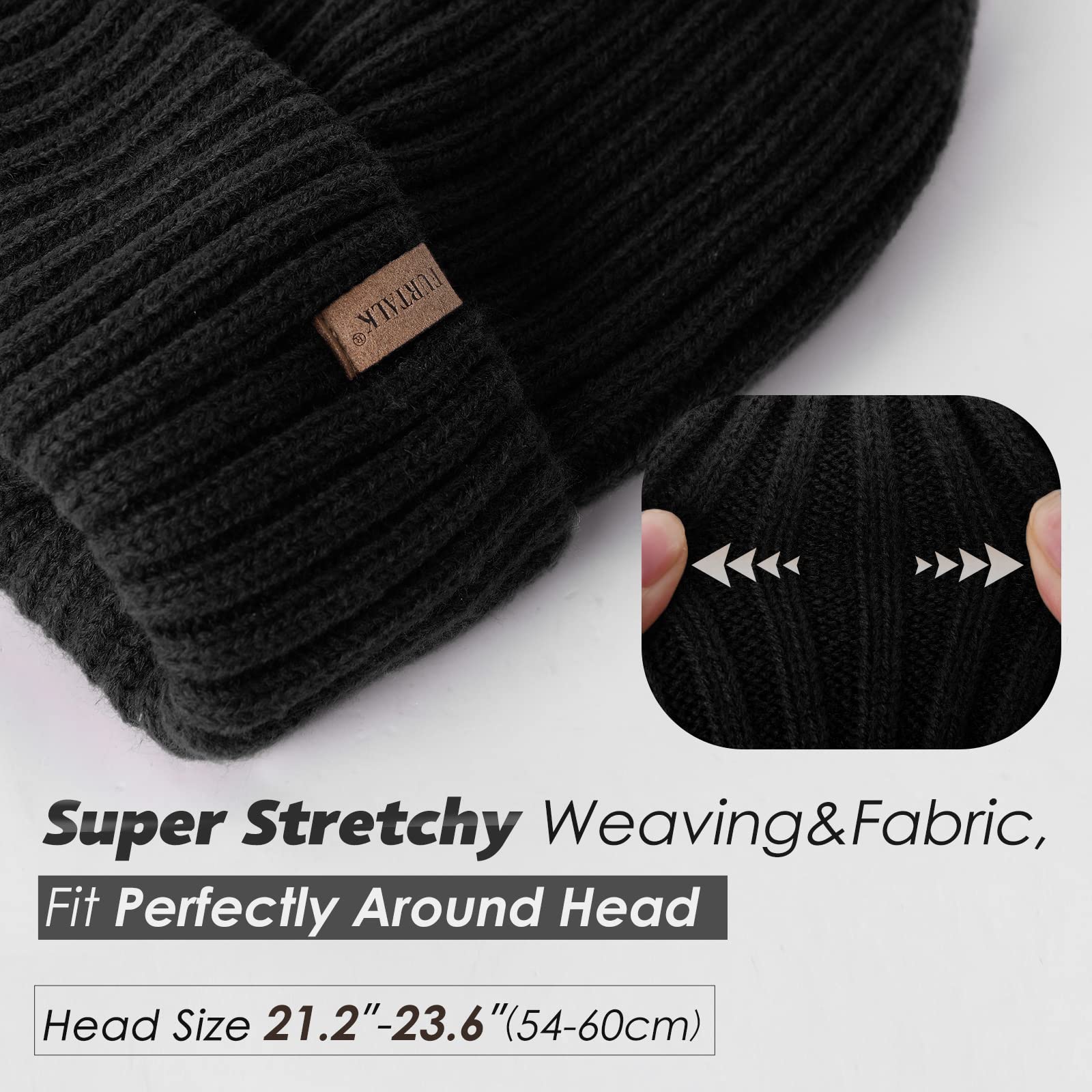 FURTALK Women Men Beanie Warm Winter Hats Acrylic Knit Cuffed Beanie Daily Beanie Hat Unisex Plain Skull Cap Black¡