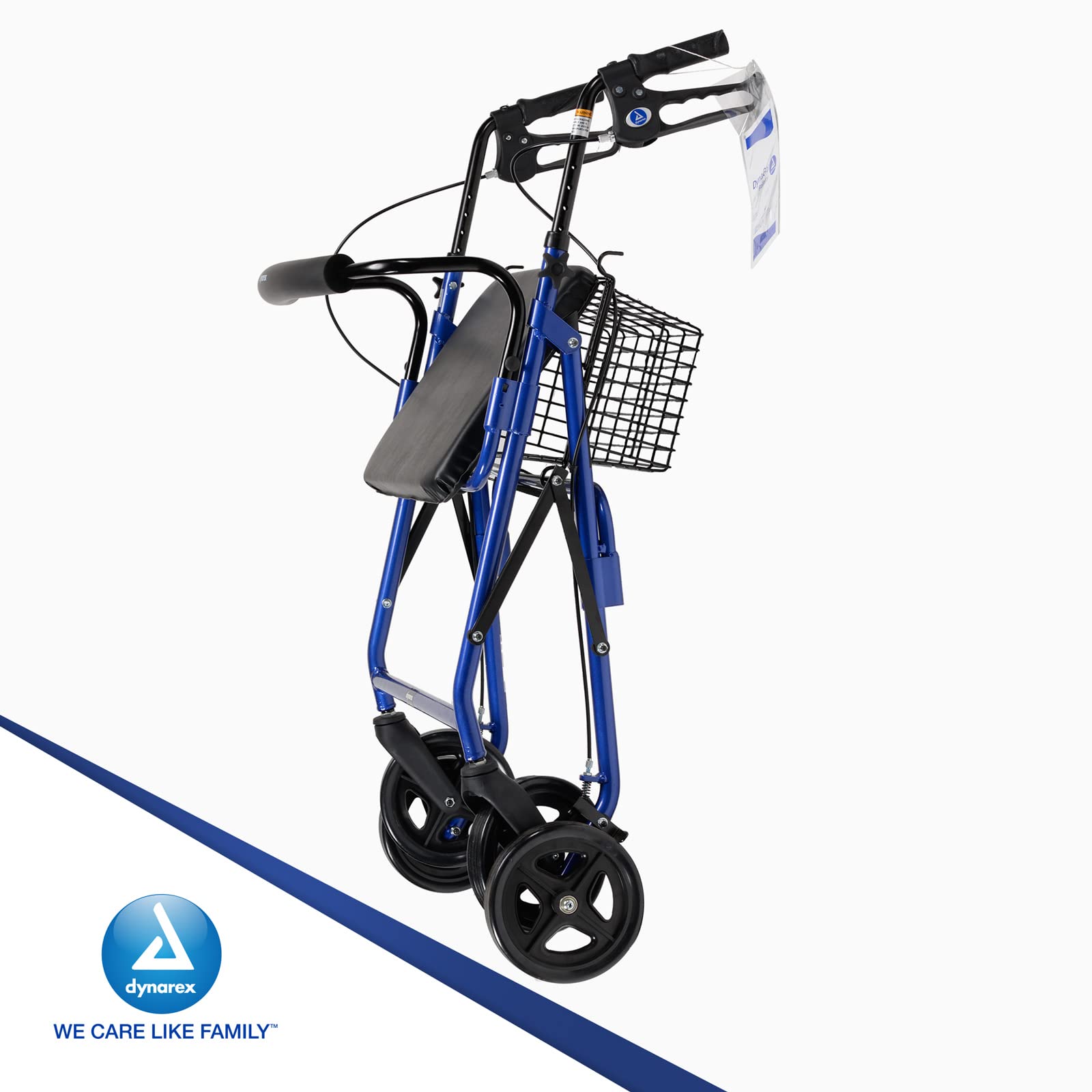 Dynarex DynaGo HD Bariatric Rollator is a Heavy Duty 4 Wheel Rolling Bariatric Walker with a Padded Seat, Backrest & Durable Frame to Support 400 Lb. Weight Capacity, 8” Wheels, Blue Frame, 1 Rollator